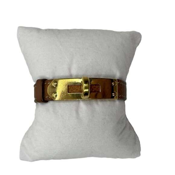 Hermes | Jewelry | Vintage Hermes Kelly H Lock Bracelet Brown Leather ...